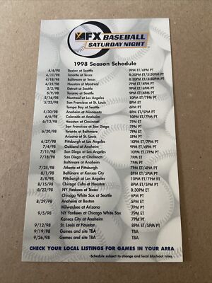 1998 fox saturday night mlb season schedule | eBay