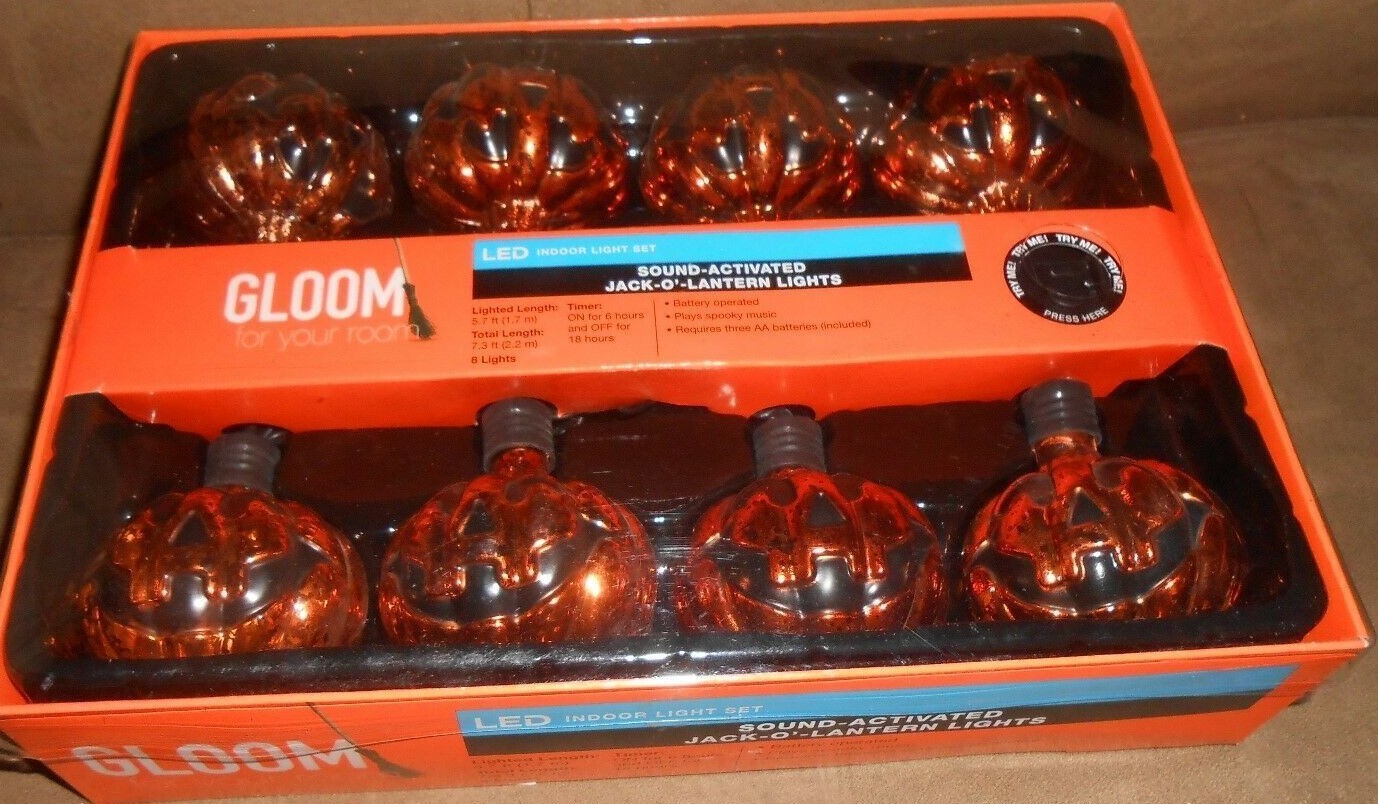 Lot 3 Gloom LED Indoor Light Set Sound Activated Jack-o-Lantern Lights ...