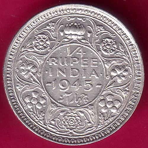 BRITISH INDIA 1945 BOMBAY MINT GEORGE VI 1/4 RUPEE BEAUTIFUL SILVER ...