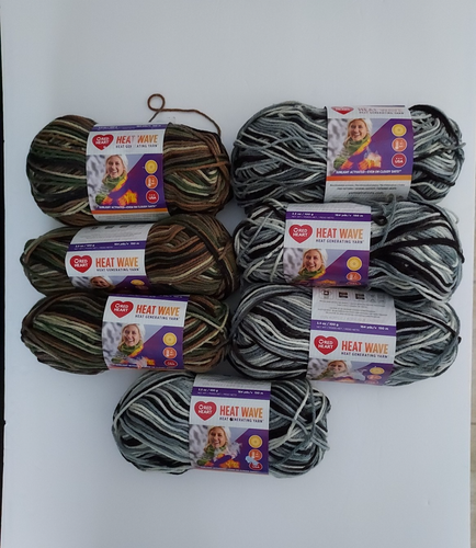Red Heart Heat Wave Lot of 7 Skeins - "Campfire" (3) "Thunderstorm" (4 ...
