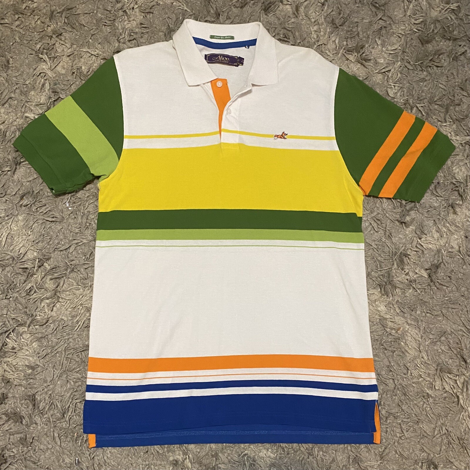 Vintage Mens Akoo “A King of Oneself” Fox Patch Polo Shirt Stripped ...