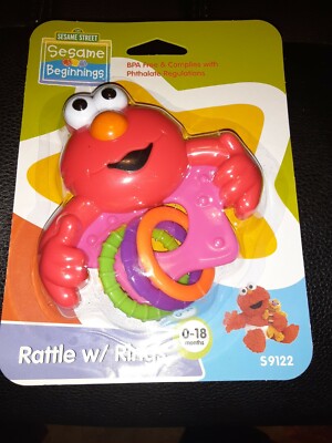 Sesame Street Beginnings Elmo Rattle With Rings Toy 0-18 Months New ...