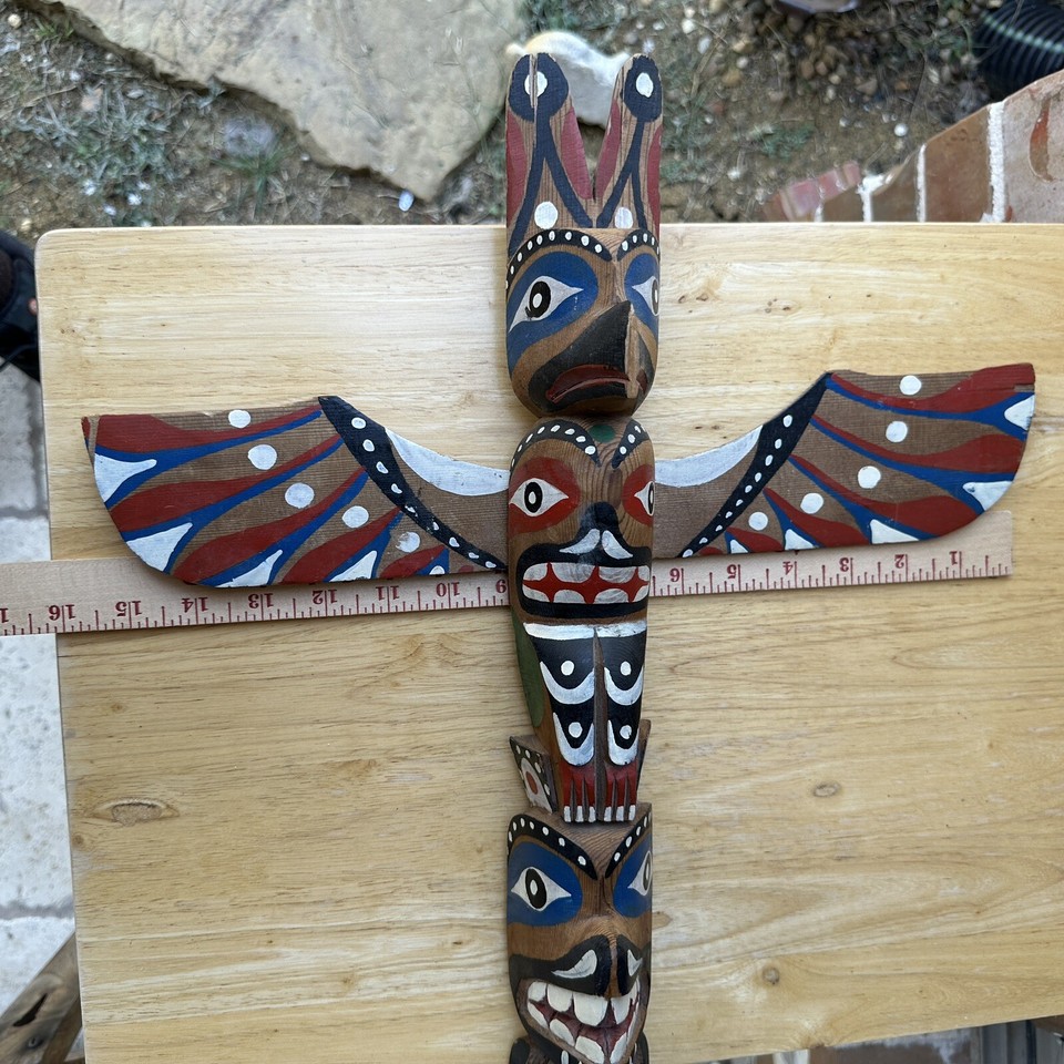Makah Totem Neah Bay Olympic WA 24.5" x 15.5" Hand Carved Painted NWC ...