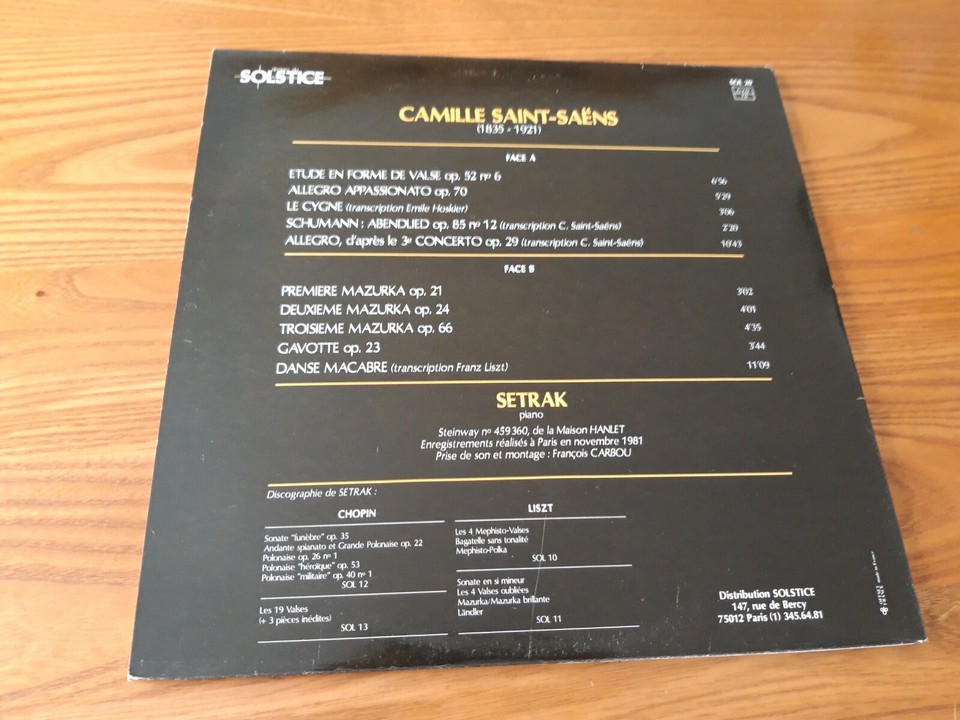 SAINT SAENS / SETRAK piano FRENCH LP SOLSTICE SOL 20 STEREO NMINT | eBay