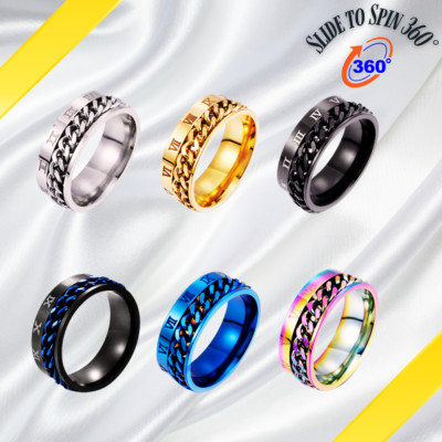 Anti-Anxiety Spinner Ring 21 Designs Rotating Cuban Chain Stainless ...