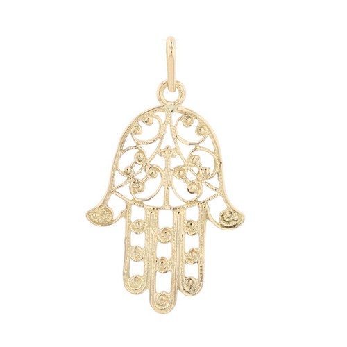 1 5/8" Ornate Filigree Hamsa Hand Pendant w/o Chain 18k Yellow Gold 2. ...