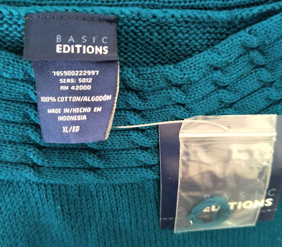 New with Tags Basic Editions Sweater Women's Size X-Large Peacock Blue ...