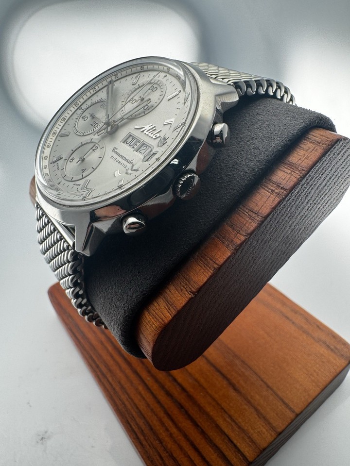 MIDO 8885 COMMANDER AUTOMATIC CHRONO DAY DATE SILVER DIAL MESH WATCH ...