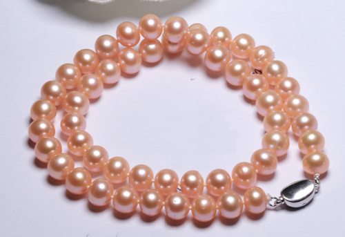 Japanese Akoya AAAA+ 9-10mm 20 "round pink pearl necklace with 925 ...