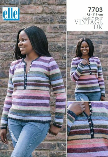 Elle - Multi Stripe Pullover Yarn Knitting Pattern 8Ply DK 7703 | eBay ...