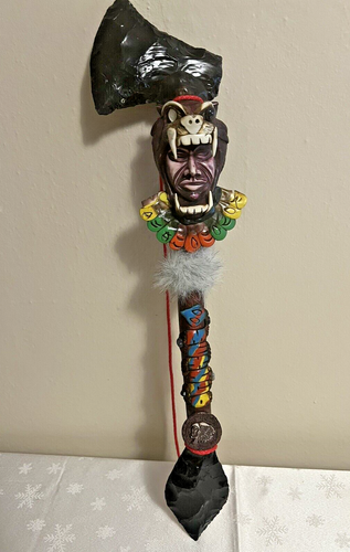 Mexican Art Aztec Warrior Obsidian Sacrificial Axe Rainstick Shaker 24 ...