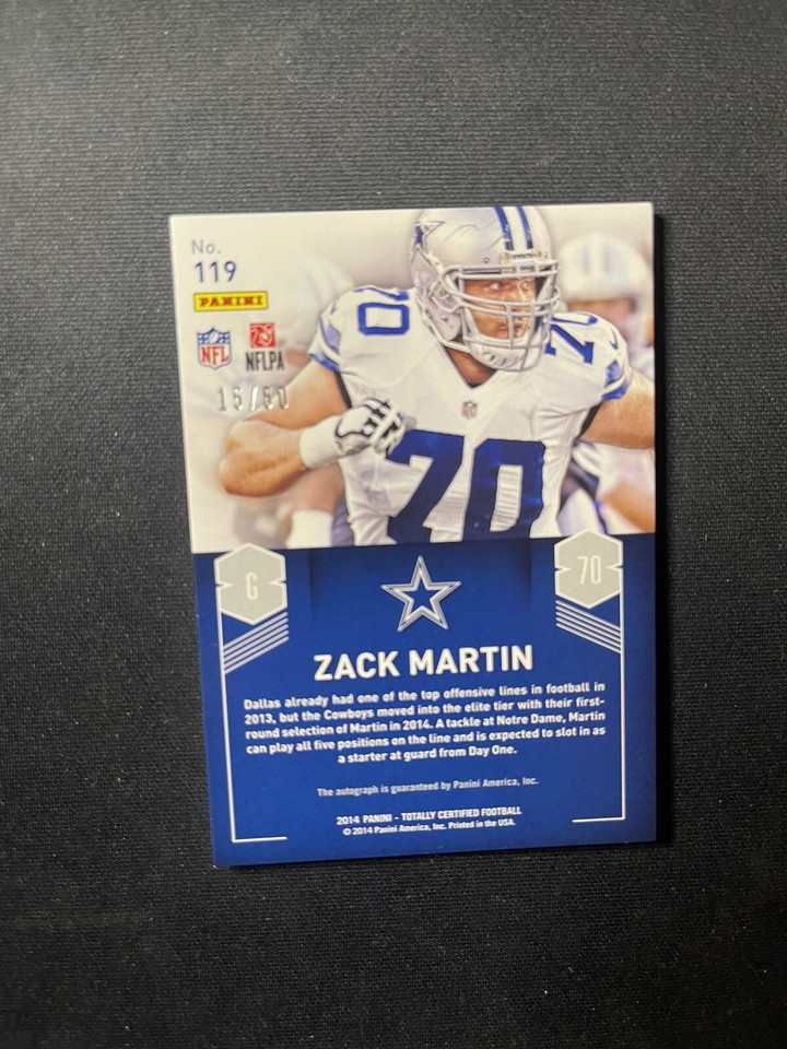 ZACK MARTIN 2014 CERTIFIED ROOKIE RC AUTO AUTOGRAPH /50 Cowboys | eBay