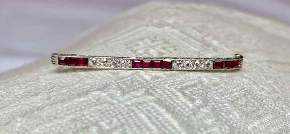 Women's Emerald Cut Red Ruby & Round White CZ 2 CT Fantastic Art Deco ...