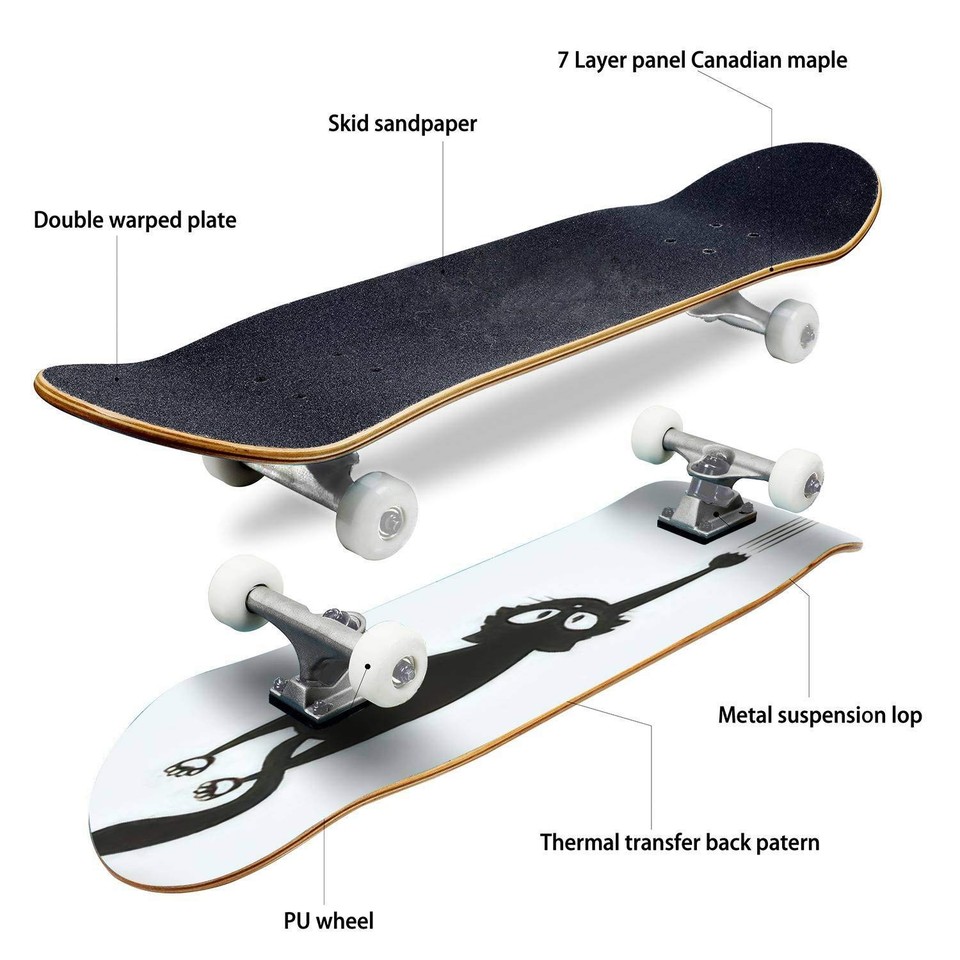 EFTOWEL Skateboards Black cat Scratching The Wall Silhouette of Cartoon ...