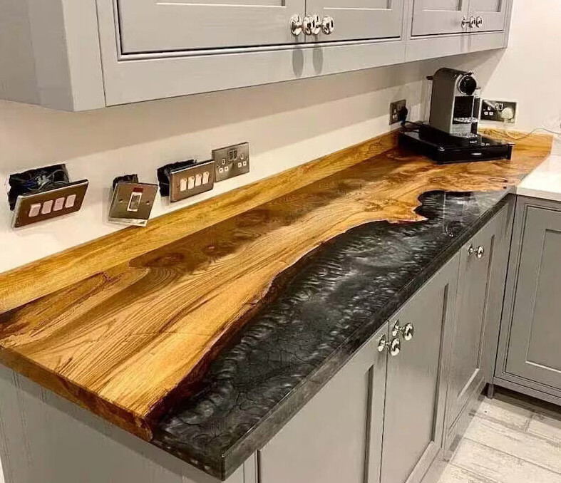 "Smoky Black Epoxy Resin Side Countertop Slab – Modern Kitchen Sink Top ...