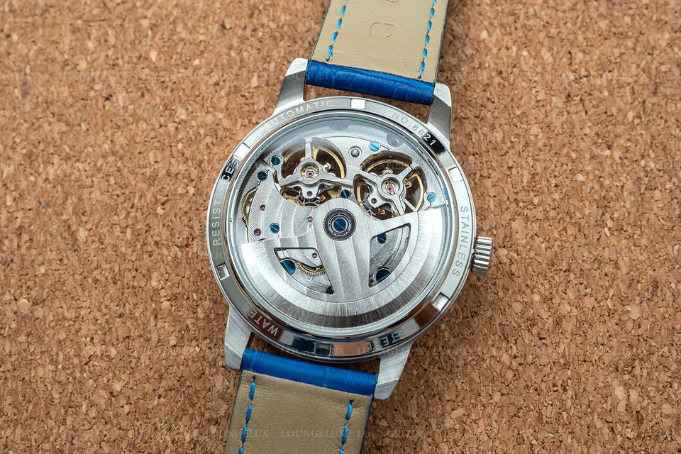 Mens Double Flywheel Automatic Mechanical Watch Silver Black Dial Blue ...