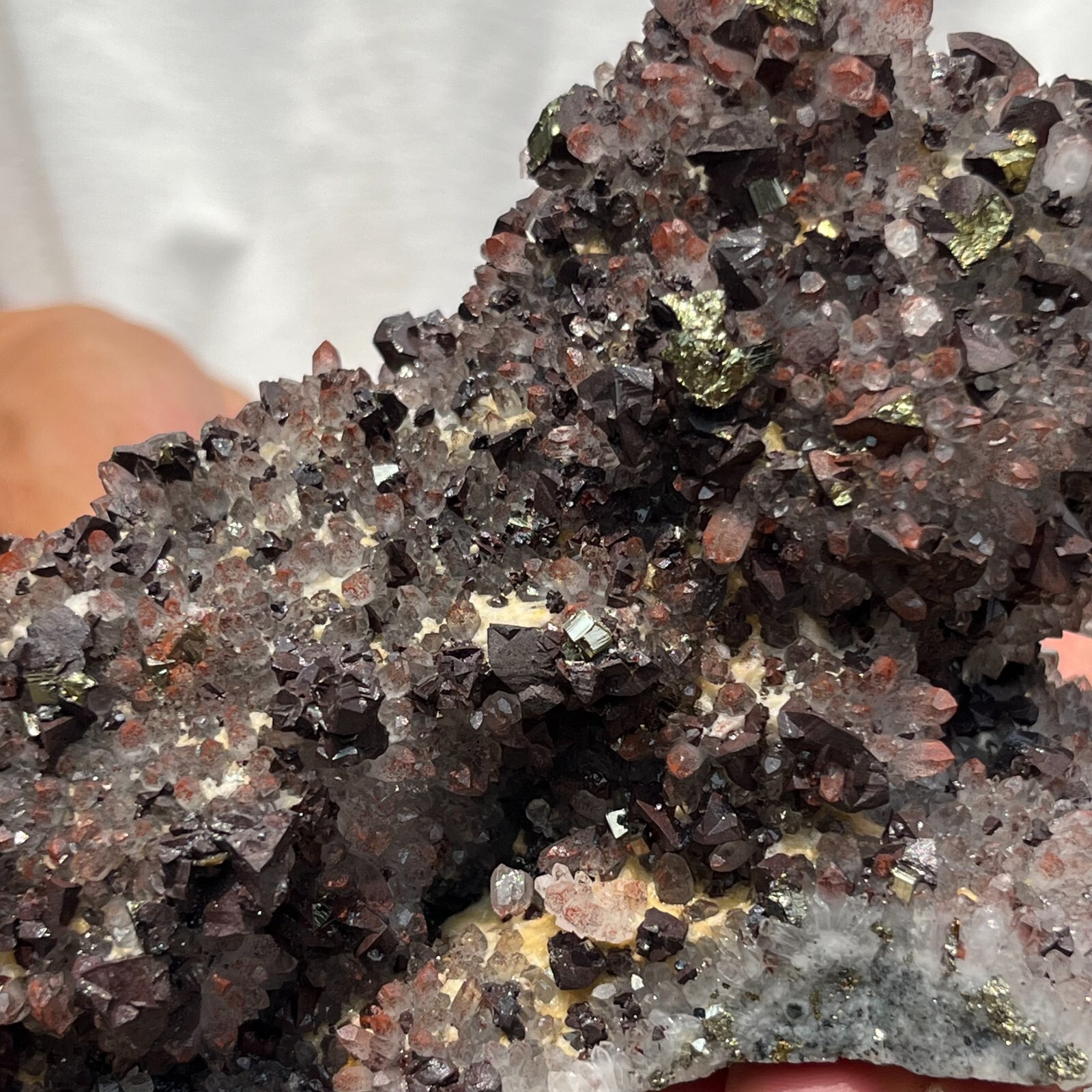 920g Large Natural Red Quartz Crystal Cluster & Pyrite Gold Mineral ...
