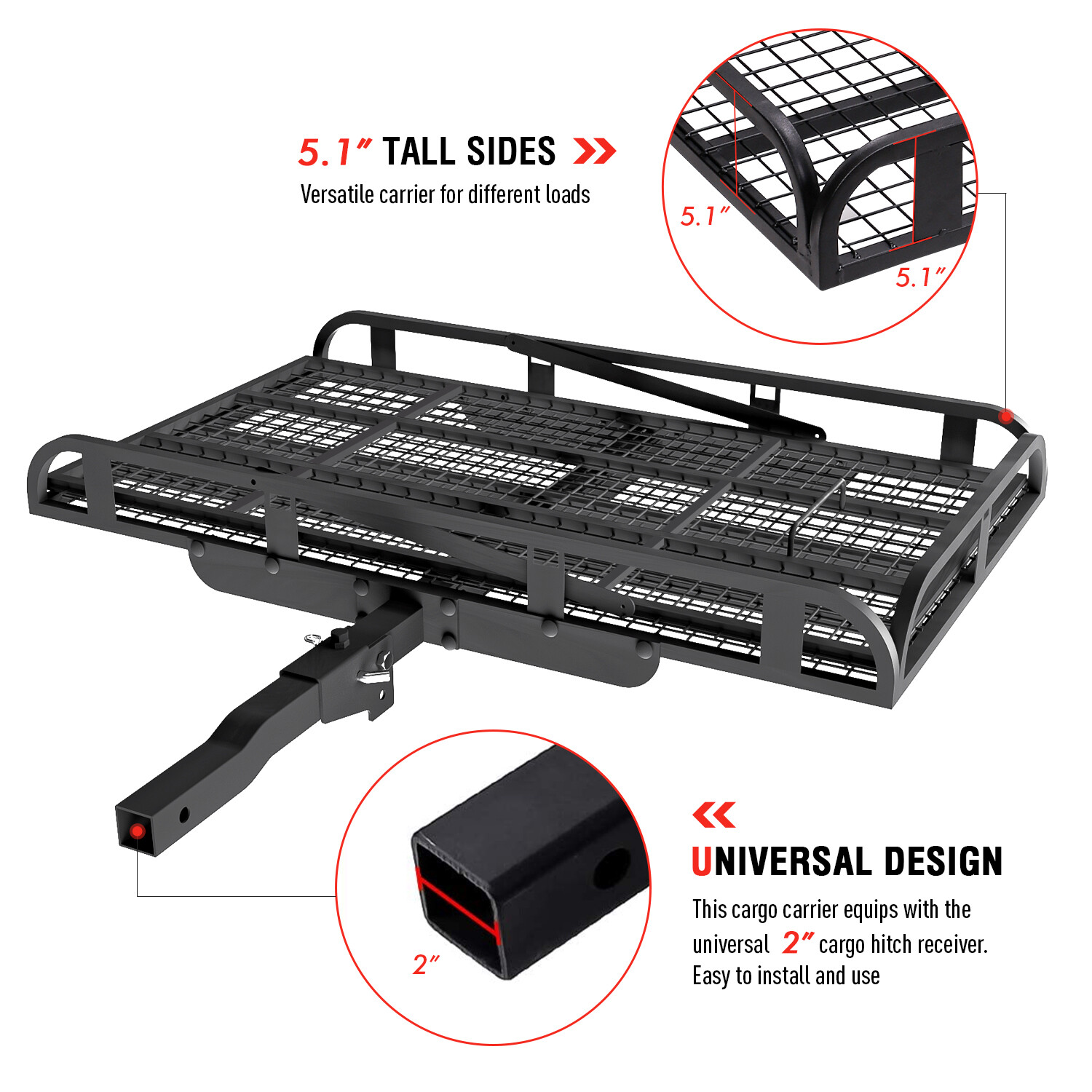 Hitch Mount Steel Cargo Carrier Basket with Folding Wheelchair Ramp ...