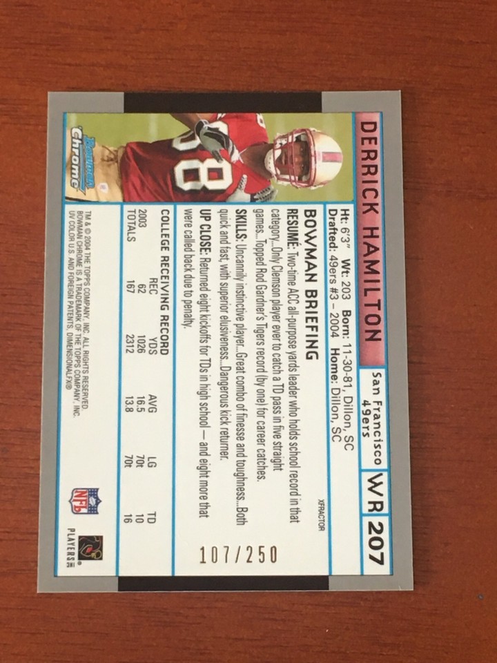 Derrick Hamilton 2004 Bowman Chrome XFractor #207 /250 San Francisco ...