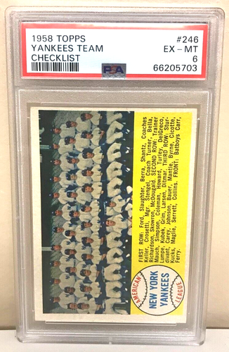 1958 TOPPS N.Y. YANKEES TEAM / CHECKLIST BASEBALL CARD*# 246 PSA 6*EX ...