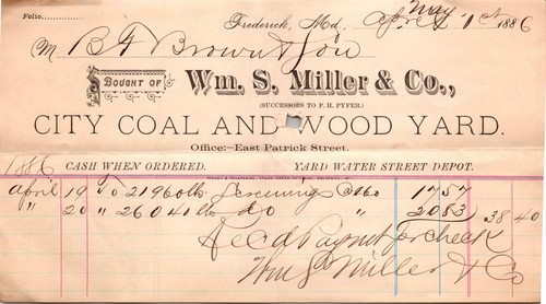 William Miller Co Frederick MD 1886 Billhead Coal & Wood | eBay