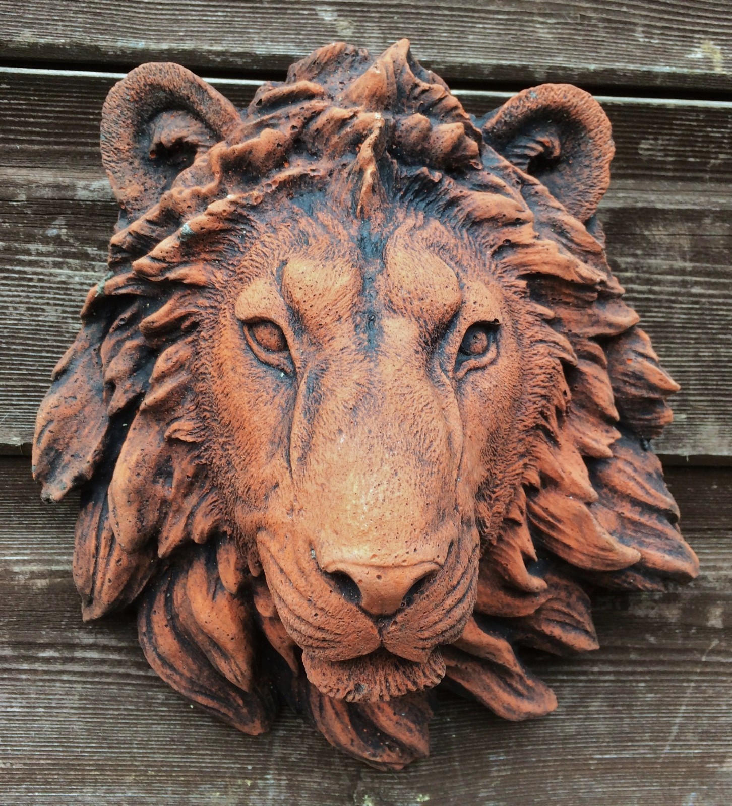 small Lion head wall plaque decorative stone home or garden ornament ...