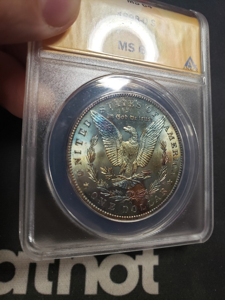 1898-O RAINBOW BANK ROLL END TONED MORGAN DOLLAR ANACS MS64 Silver ...
