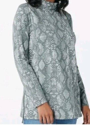 Susan Graver Mock Neck Snake Print Top With Side Zippers Gray Sz Petite ...