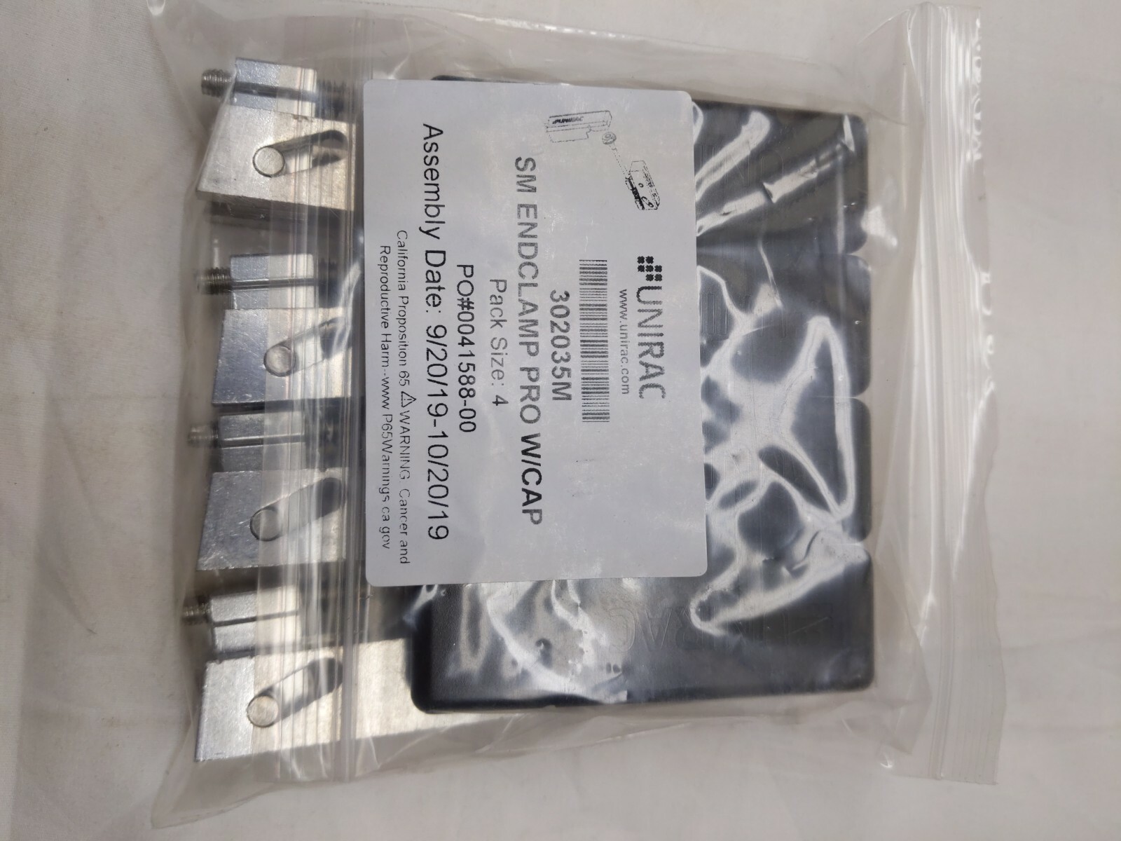 Qty 4 - Unirac 302035M Pro Series Small End Clamp with End Cap - 1 pack ...