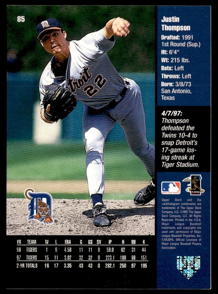 1998 Upper Deck Justin Thompson Detroit Tigers #85 | eBay