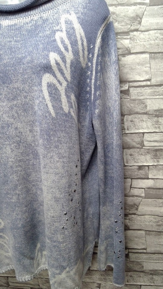 WOMEN'S MONARI Light Blue Knit Cowl Neck Sweater Distressed Look Size ...