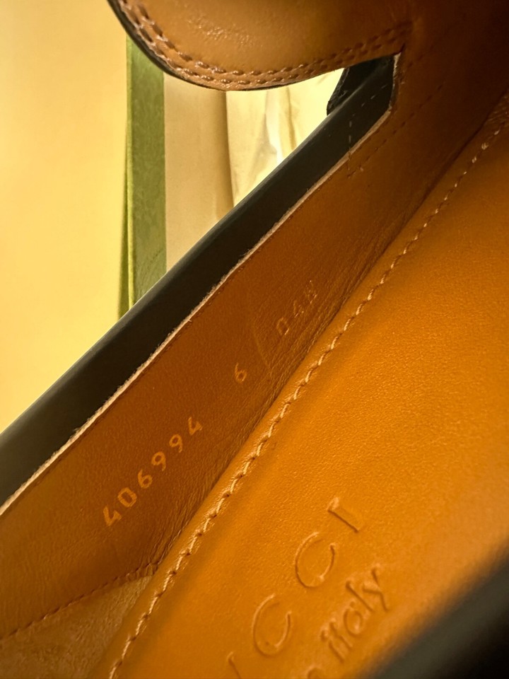 Gucci Men's Leather Jordaan Loafer Slip-On Almond Apron Toe Size 6 ...