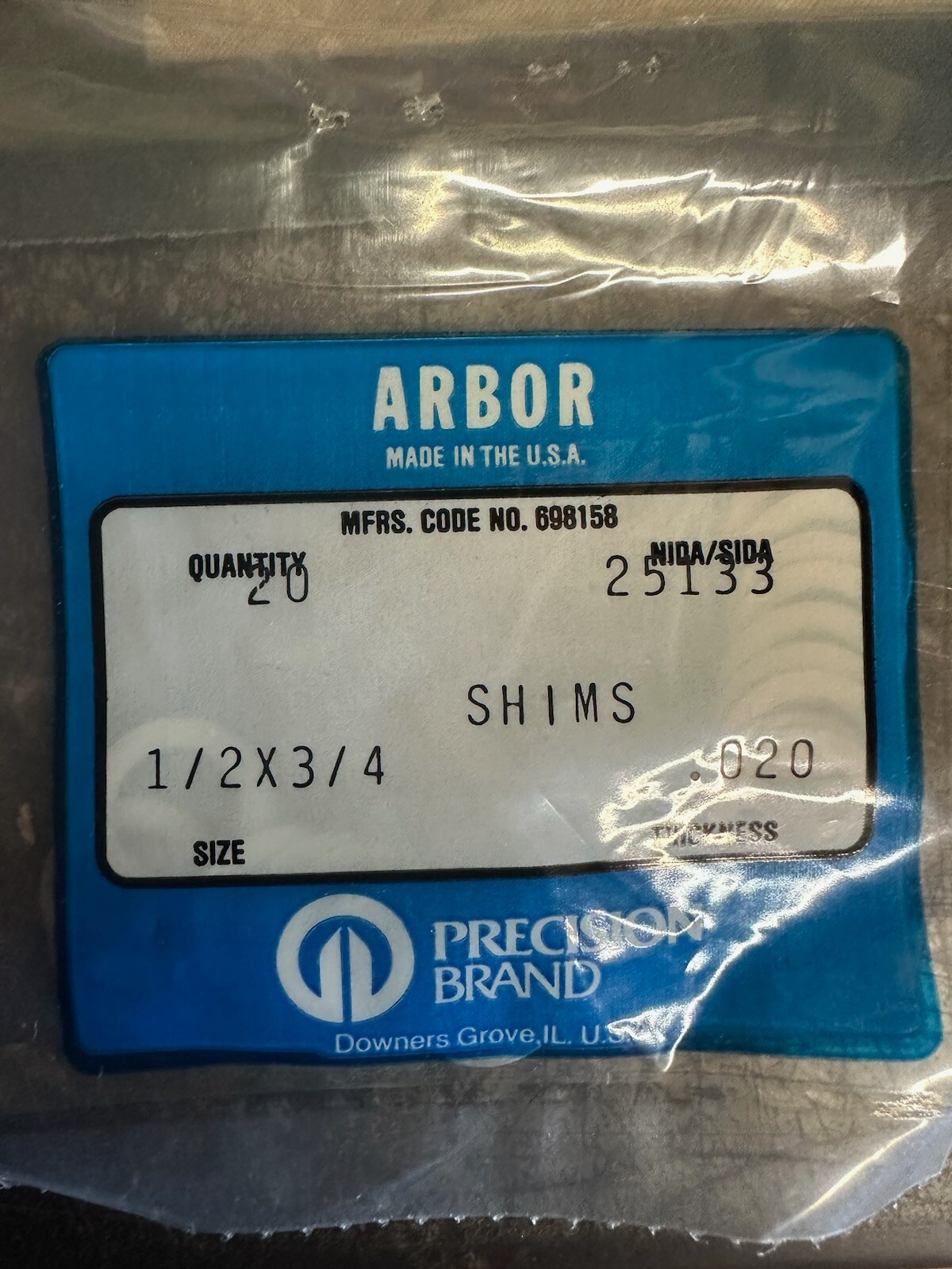Precision Brand USA Milling Machine Arbor Spacers 1/2" X3/4" X.020 ...
