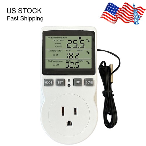 Digital Thermostat Plug Socket Temperature Controller 120V 15A Heating ...