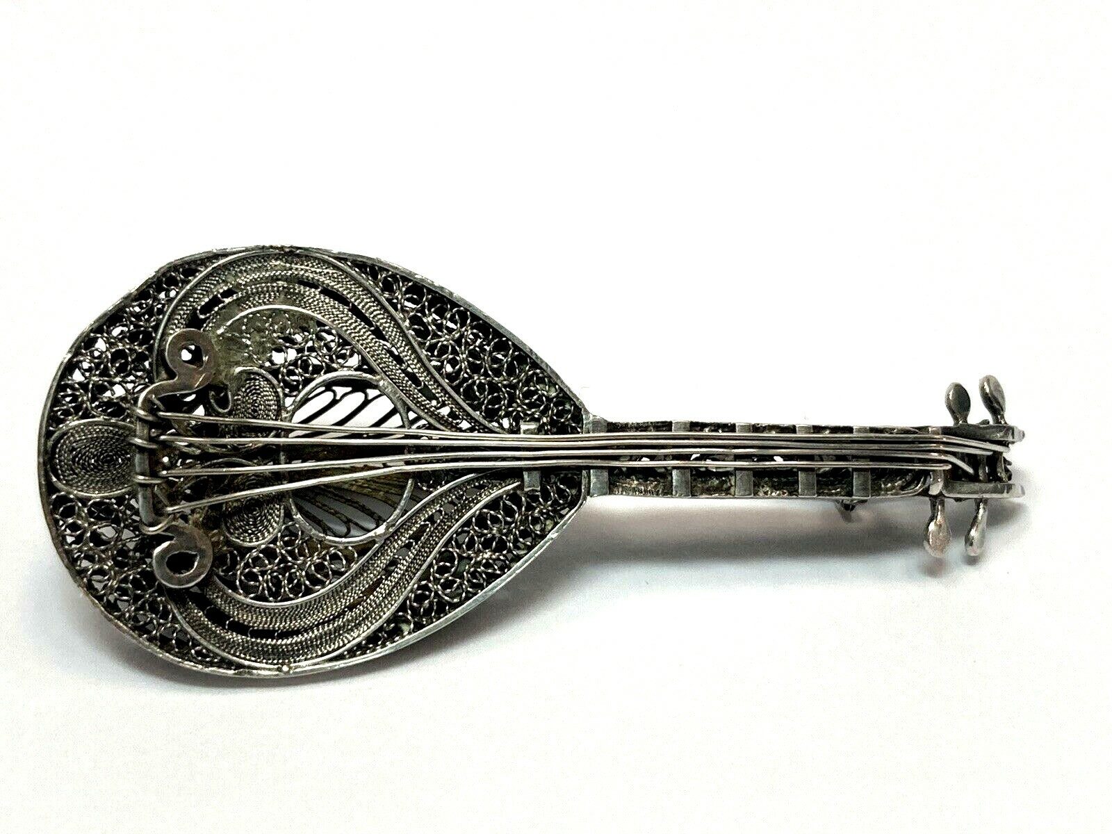 Vintage Silver Filigree Bass Guitar Pin Brooch Stringed Instrument ...