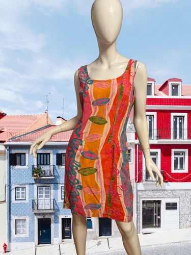 Vtg 90s RABBIT Y2K Rayon ART to Wear WATERCOLOR Print SHEATH Work Day ...