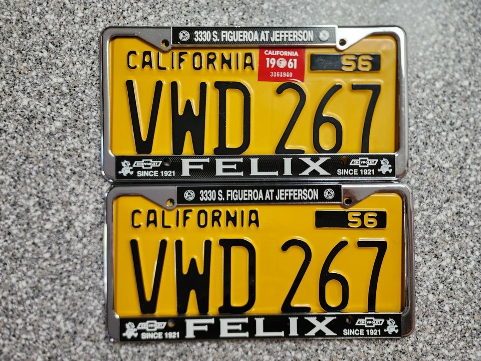 1956 California License Plates, 1961 Validation Sticker, DMV Clear ...