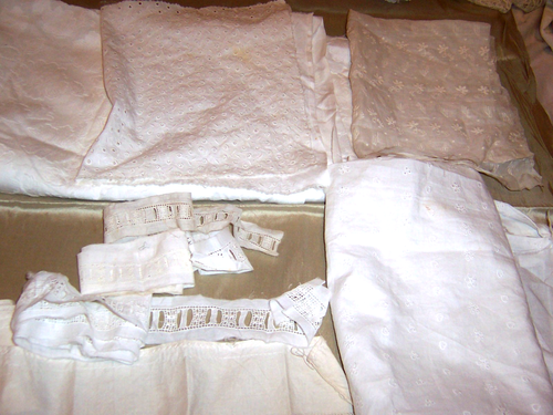 Lg. LOT Vintage/1920-60 NOS White-on-White EMBROIDERED Cotton+'Beading ...