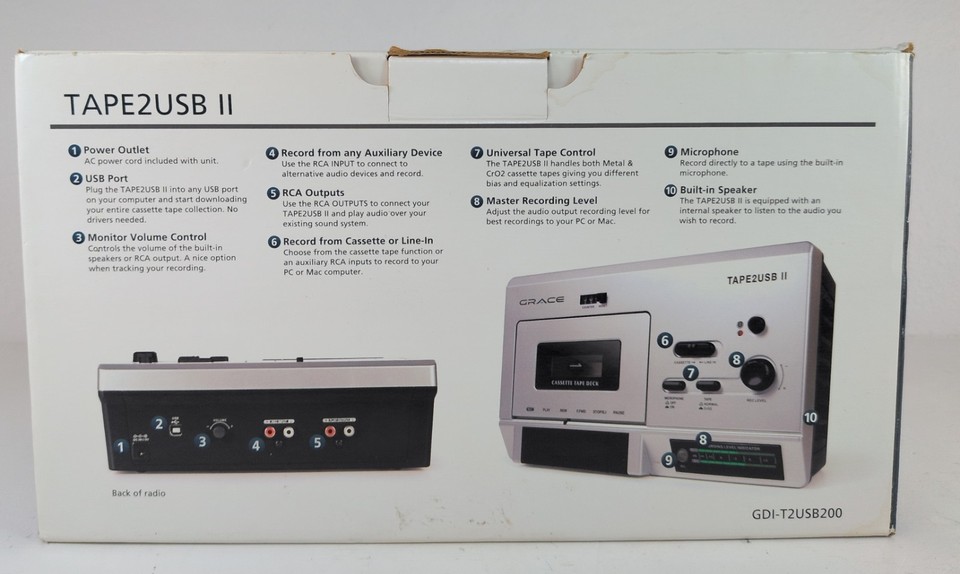 Grace Tape2USB II Audio Cassette Converter Digital Tape GDI-T2USB200 OB ...