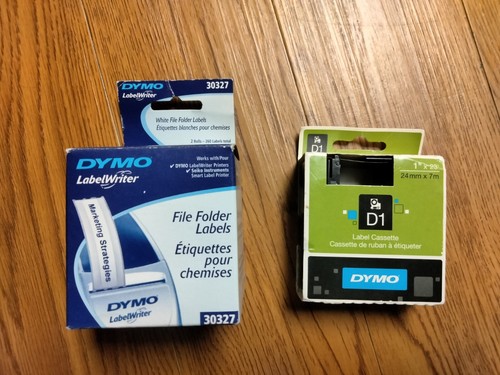 2 lots DYMO 30327 label D1 LABEL CASSETTE TAPE Black/White 1" x 23 ...