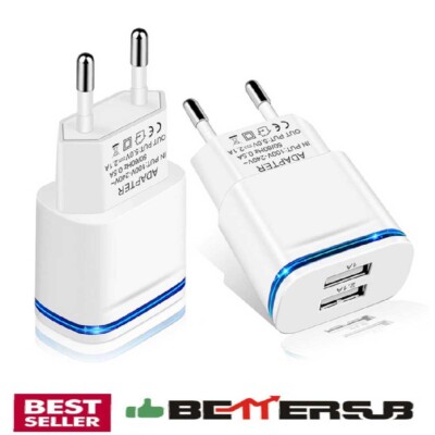2x Universal EU 2 Pin to Dual USB Plug Adapter Travel Charger Europe ...