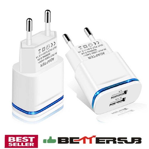 2x Universal EU 2 Pin to Dual USB Plug Adapter Travel Charger Europe ...