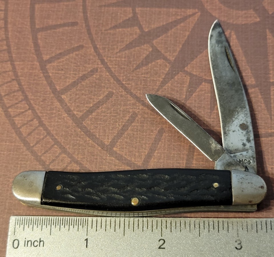 CAMCO Knife USA By Camillus Two Blade Serpentine Jack Black Jigged ...