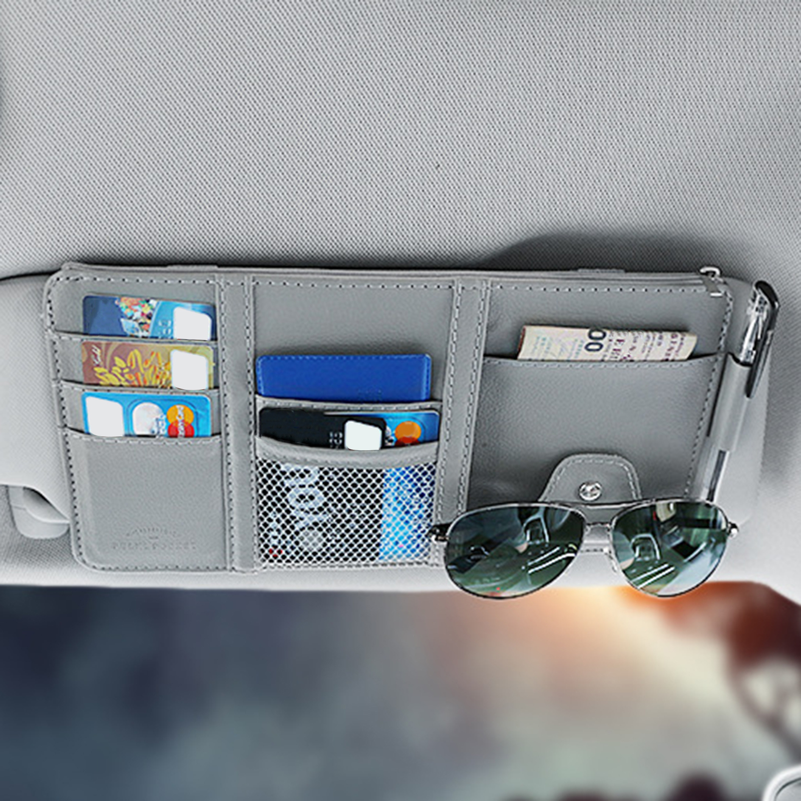 Car Visor Organizer Multi-purpose Elastic Strap Visor Storage Bag ...