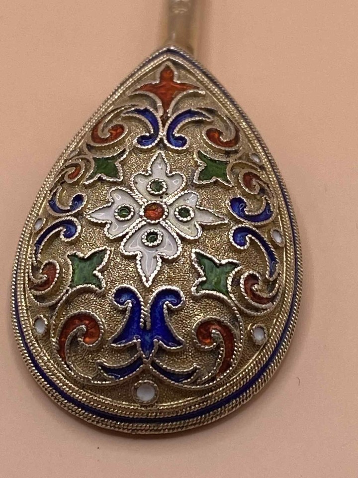 Imperial Russian silver 88 enamel spoon 1882 St. Petersburg Pavel ...