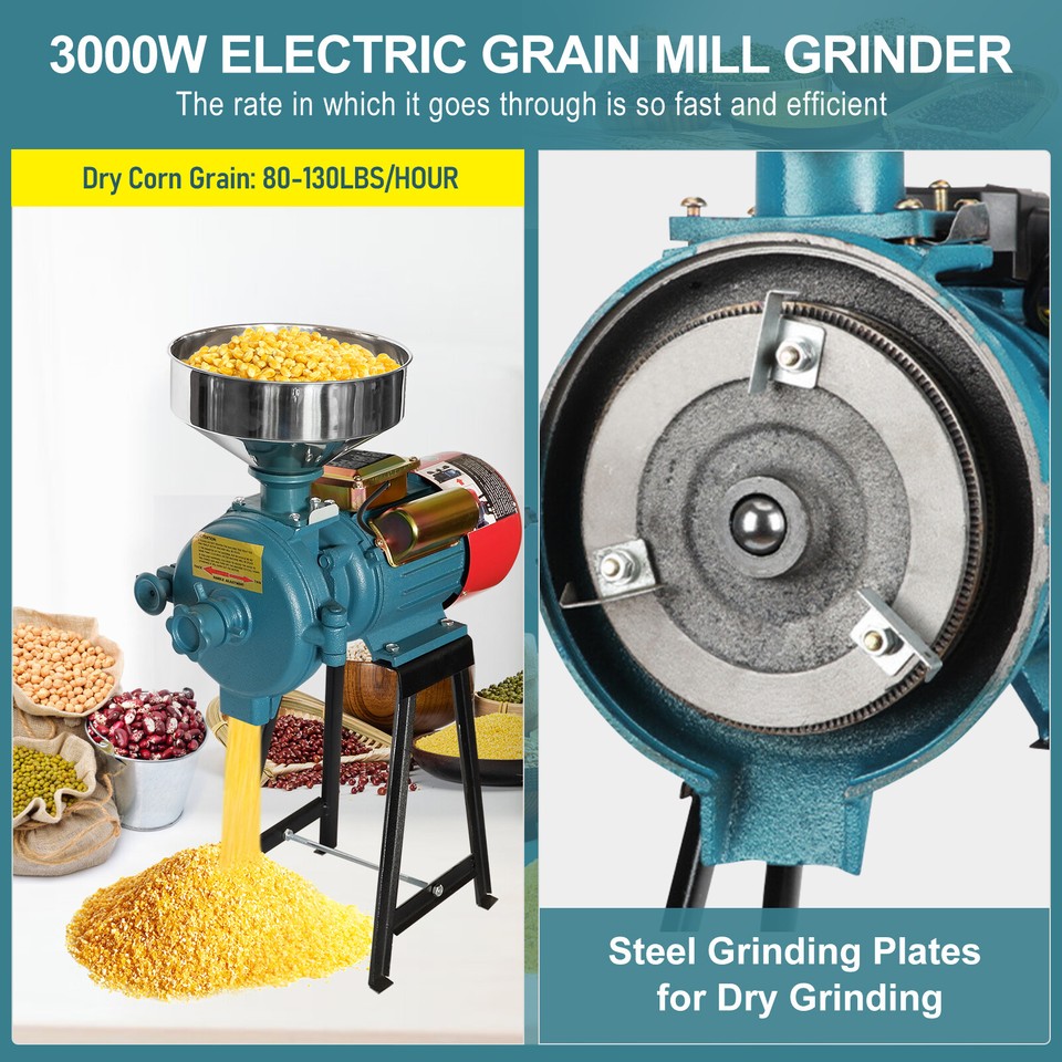 H&ZT 3000W Electric Grinder Machine Corn Grain Wheat Cereal Feed Wet ...