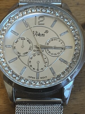 Woman's Vivani Watch with Silver Tone Mesh Band Surrounded by Crystals ...