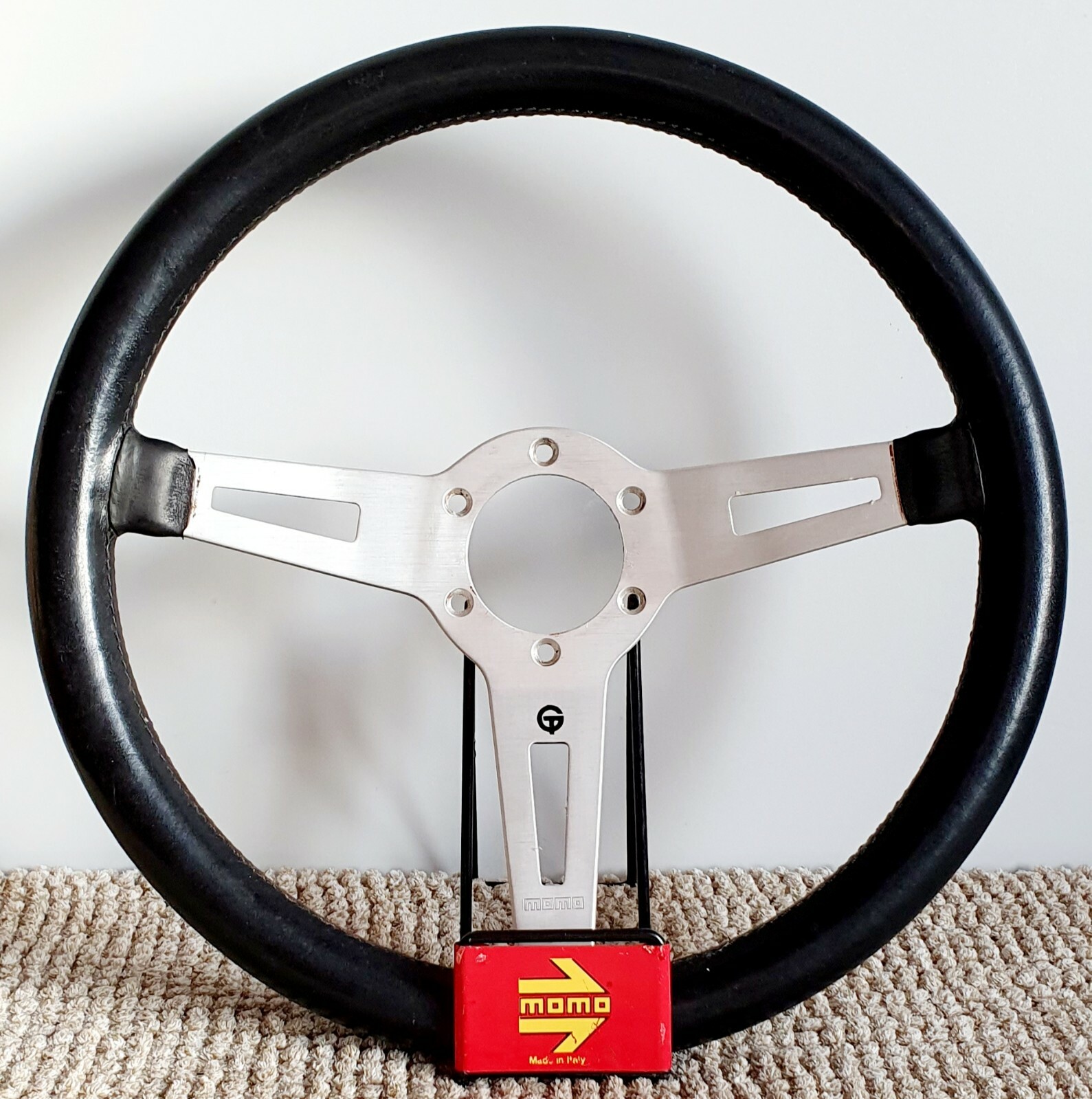 MOMO GT leather steering wheel 70s RARE 350 mm made in Italy Ferrari ...