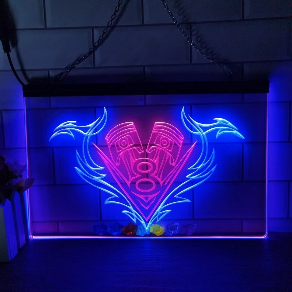 V8 Engine Piston LED Neon Light Sign Garage Workshop Auto Repair Wall ...
