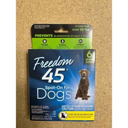 NEW Freedom 45 Flea & Tick Prevention for Large Dogs 33-66 lbs - 6 ...